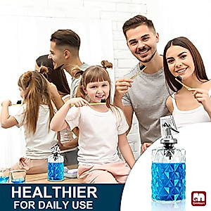 GMISUN Glass Mouthwash Dispenser, Luxury Diamond Mouthwash Decanter for Bathroom, 2 Pack Refillable Mouthwash Bottles Container with Cups, Reusable Stainless Steel Funnel, Food Grade & No-Splash,12oz