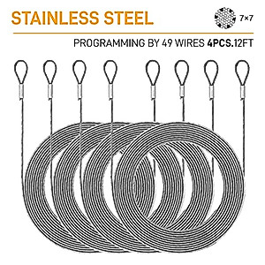 52Pcs Sun Shade Sail Hardware Kit, with 304 Anti-Rust Stainless Steel Rope,Heavy Duty Anti-Rust Square/Rectangle Shade Sail Installation for Garden Lawn Patio