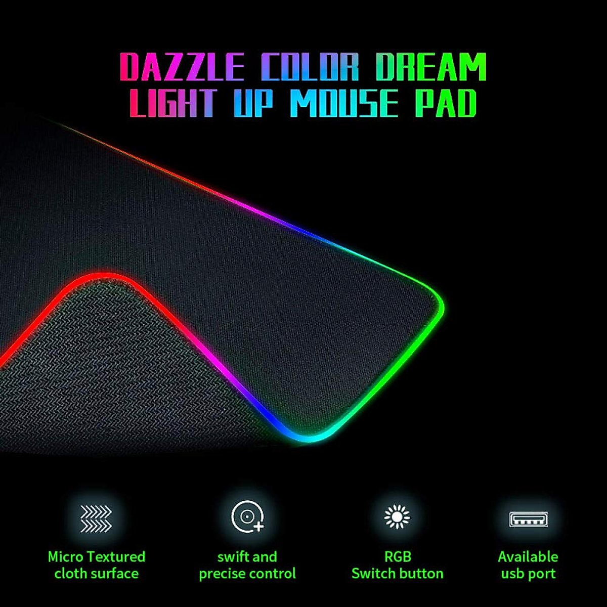Mouse Pads Green Hexagon Texture Large RGB Gaming Mouse Pad Gaming LED Backlit Mouse Mat Computer Keyboard Non-Slip Desk Mat 23.6x11.8 in