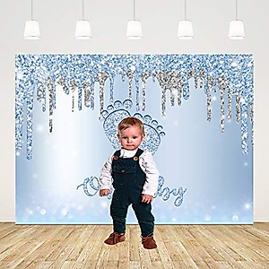 7x5ft Oh Baby Backdrops Baby Shower Background for Boy Oh Boy Little Feet Backdrop for Photography Glitter Blue Baby Shower Boys 1st Birthday Party Decor It's A Boy Baby Shower Banners Photo Props