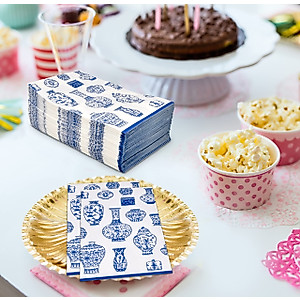 Gift Boutique 100 Blue Floral Vase Guest Napkins Decorative Hand Towels 3 Ply Disposable Paper Blue & White Vases & Urns Napkin for Bathroom Holiday Wedding Bridal Shower Birthday Dinner Party Towel