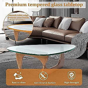 Mid-Century Modern Coffee Table - Triangle Glass Top Natural Wood Base Triangle Coffee Table for Living Room Patio Office Abstract End Tables (Walnut/Transparent, Small 32.2 * 22.4 * 16in)