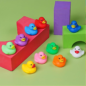 Rubber Duck Toy Duckies, Preschool Bath Toys Bathtub Floating Squeaky Duckies Gift for Kids, Baby Showers Classroom Incentives, Summer Beach and Pool Activity(10Pcs Multi Color Ducks)