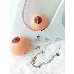 Heart Nipple Chain Noose Nipple Rings Clamps Non Piercing Nipple Body Jewelry Chain Breast Clamps for Sexual Pleasure 1 Set Blue