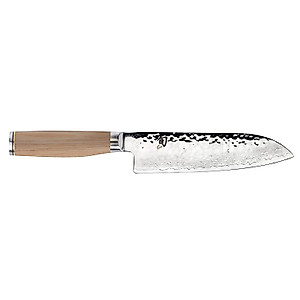 Shun Premier Blonde Santoku Knife, 7 inch VG-MAX Stainless Steel Blade with Tsuchime Finish and Pakkawood Handle, Cutlery Handcrafted in Japan, Silver
