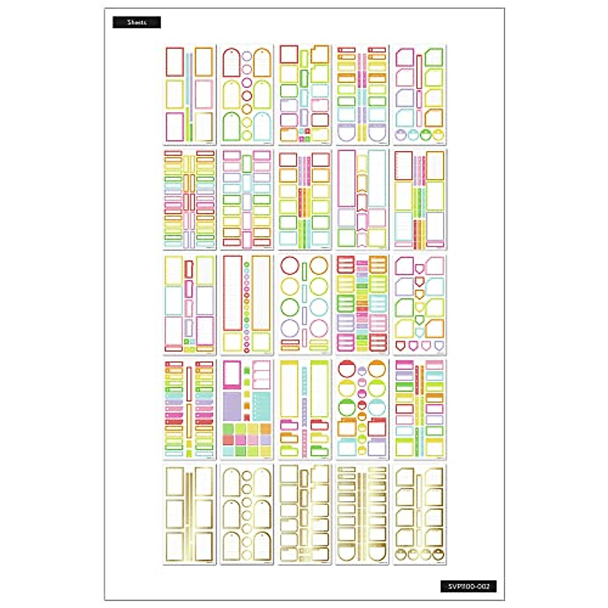 The Happy Planner Sticker Pack for Calendars, Journals and Projects –Multi-Color, Easy Peel – Scrapbook Accessories – Colorful Boxes Theme – 100 Sheets, 1985 Stickers Total
