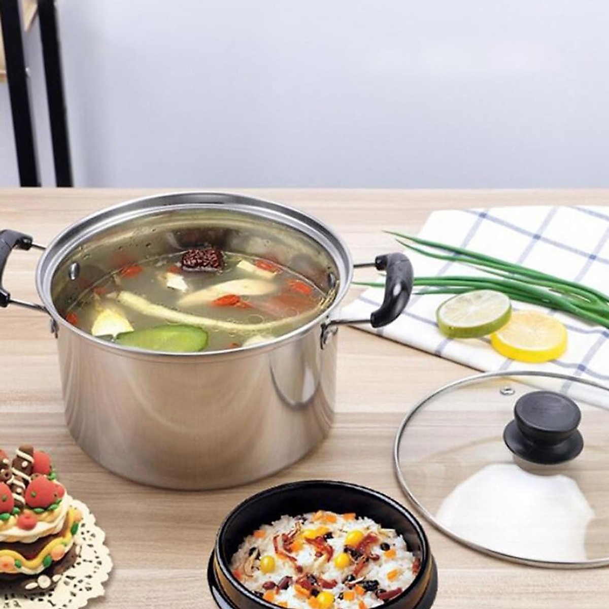 Housoutil 6 Quart Stock Pot - Stainless Steel Metal Soup Pot with Glass Lid Cooks Standard Stock Pot for Cooking - Sauce Pot Heavy Duty & Dishwasher Safe