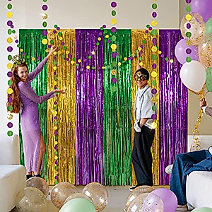 Green Gold Purple Mardi Gras Backdrop Fat Tuesday Tinsel Foil Fringe Curtain Circle Dot Garland Mardi Gras Party Decorations Birthday Bacherlorette Bridal Baby Shower Party Supplies