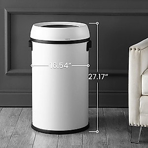 happimess HPM1015B 17.2-Gallon White Open-Top Trash Can with Soft-Close Lid, Modern, Minimalistic, Fingerprint Proof for Home, Kitchen, Laundry Room, Office, Bedroom, Bathroom