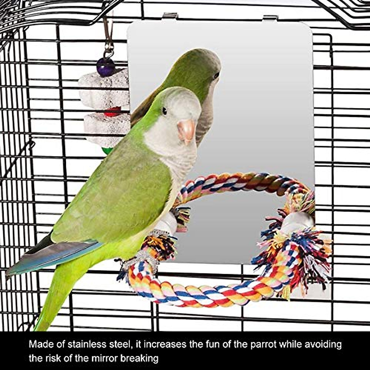 Tylu 6.6 Inch Bird Mirror for Cage Accessories with Rope Perch, Bird Swing Toys Perches for Conures Parakeet Parrot Cockatoo Cockatiel Lovebirds Finch Canaries