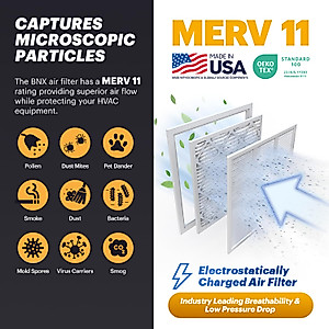 BNX TruFilter 14x20x1 Air Filter MERV 11 (6-Pack) - MADE IN USA - Allergen Defense Electrostatic Pleated Air Conditioner HVAC AC Furnace Filters for Allergies, Dust, Pet, Smoke, Allergy MPR 1200 FPR 7