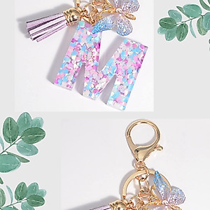 Meefisher Purple-Blue Resin Alphabet Initial Letter Bulk A-Z Keychain Tassel Butterfly Pendant Bag Charms Key Ring for Backpack Purse Wallet Handbags Car Keys Women Girl,Pink Cute,S