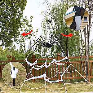 276‘'Halloween Spider Web + 78" Giant Spider Decorations Fake Spider with Triangular Spider Web for Outdoor Halloween Decorations Yard Parties Home Costumes Haunted House