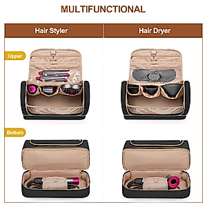 Yarwo Double-layer Storage Bag Compatible for Dyson Airwrap Multi-styler Complete and Attachments, Portable Travel Case with Hanging Hook for Hair Curler Accessories, Black (Bag Only, Patent Design)