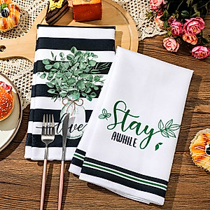 Kajaia Set of 4 Eucalyptus Leaves Kitchen Towels Decorative Dish Towels 16 x 24 Inch Green Kitchen Towels Hand Towels Absorbent Drying Tea Towels for Kitchen Decor