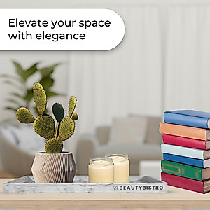 BeautyBistro Bathroom Counter Tray - 11.8" Marble Flexible Silicone Vanity Organizer for Countertop, Kitchen and Toilet Soap Drip Trays for Keys, Bedroom Dresser Catchall Holder, Perfume Decor