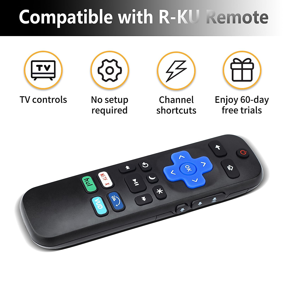 New Universal TV Remote Control for Roku TV, for TCL/Hisense/Sharp/Philibs/Onn/Element/Insignia Roku TV (NOT for Roku Stick or Box) (Pack of 2) 1