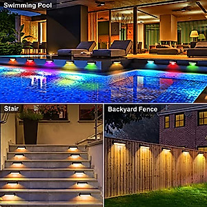 WdtPro Solar Deck Lights, 6 Pack Solar Fence Lights Outdoor Waterproof Warm White/Color Changing Solar Step Lights for Garden, Stairs, Wall, Deck, Fence, Pool, Front Door