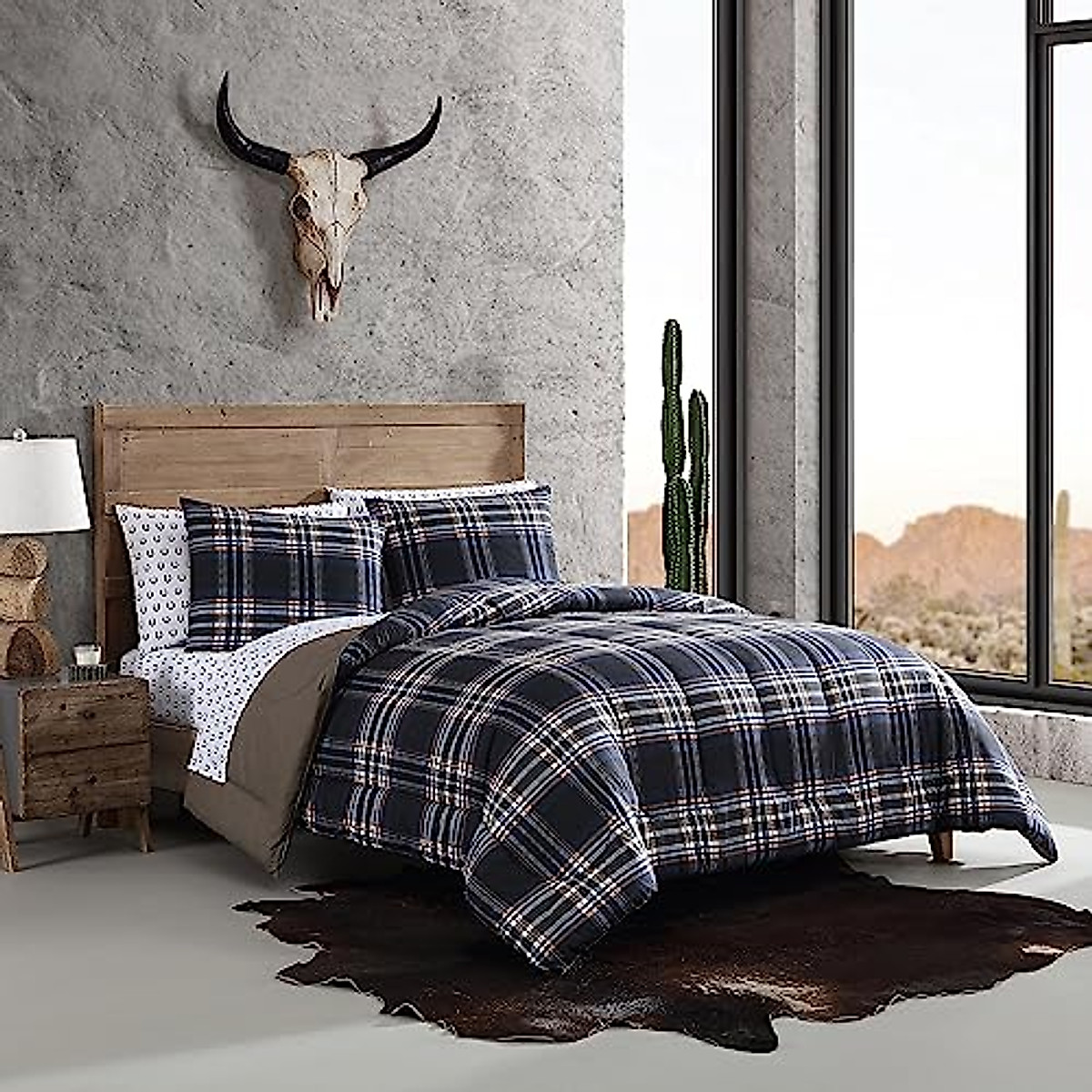 Wrangler- Twin Duvet Cover Set, Reversible Bedding Set with Matching Sham(s), Yellowstone Inspired, Casual Home Décor (City Flats Plaid Blue, Twin)