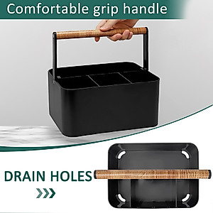 BYUNER Portable Shower Caddy Dorm: Bathroom Caddy Organizer with Handle and Adjustable Dividers,Plastic Shower Basket for Toiletry,Makeup,Vanity,Shower Storage Tote for College, Cleaning Caddy, Black