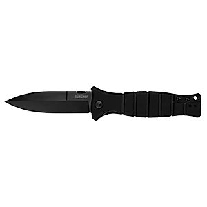 Kershaw XCOM Military-Style Pocketknife; 3.6-inch Black-Oxide Coated Blade and 8Cr13MoV Steel, Spearpoint Blade, Sharpened One Side, and Glass Filled Nylon Handle, Manual Open, Reversible Pocketclip