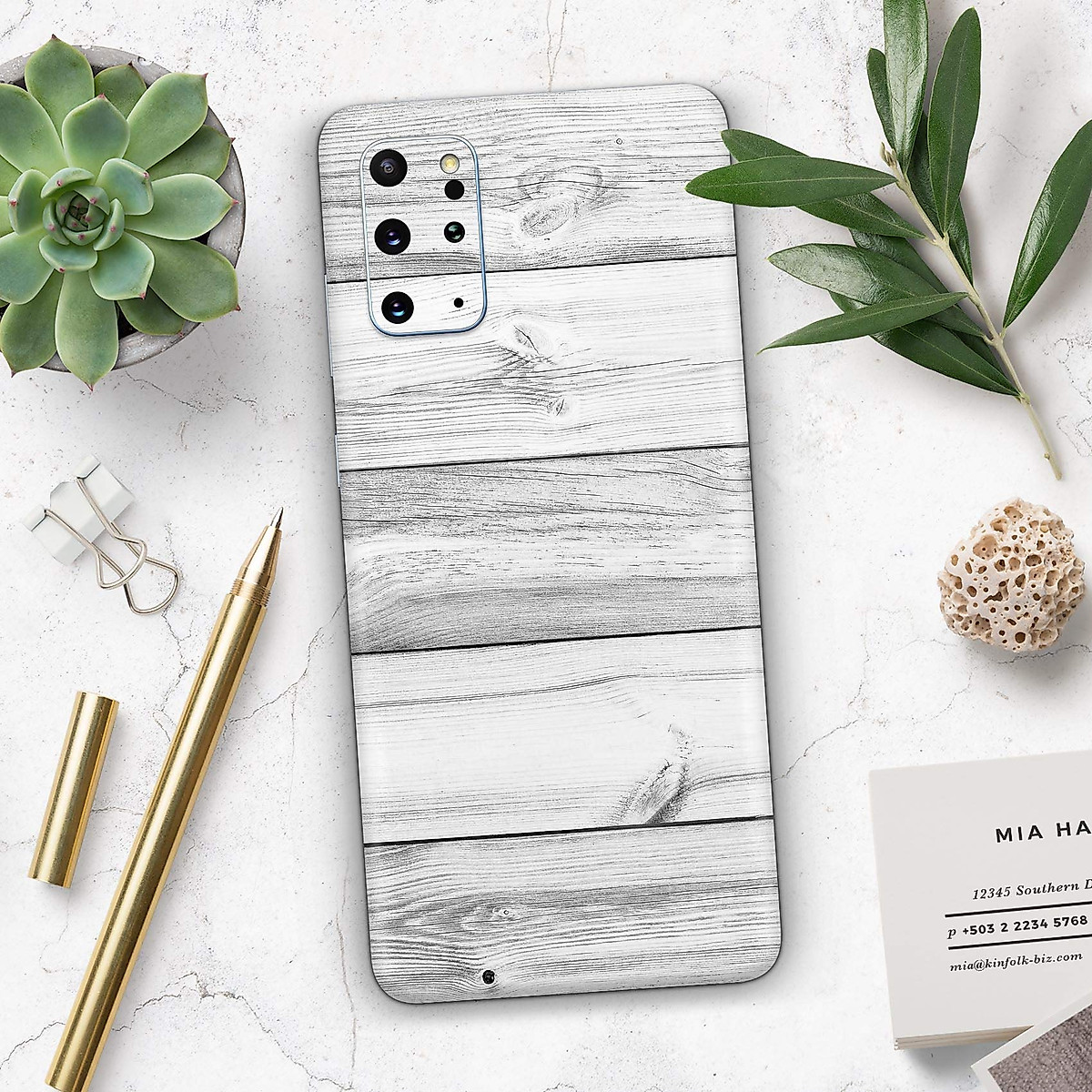 DesignSkinz White & Gray Wood Planks Protective Vinyl Decal Wrap Skin Cover Compatible with The Samsung Galaxy S20 (Screen Trim & Back Glass Skin)