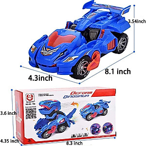 Transforming Dinosaur Toys,Transformer Toys for Kids Car for Boys Age 3-5 Dino Car Dinotrux Toys for Kids with LED Light & Music Automatic Transform for Kids Toddlers Birthday Gifts(Blue)