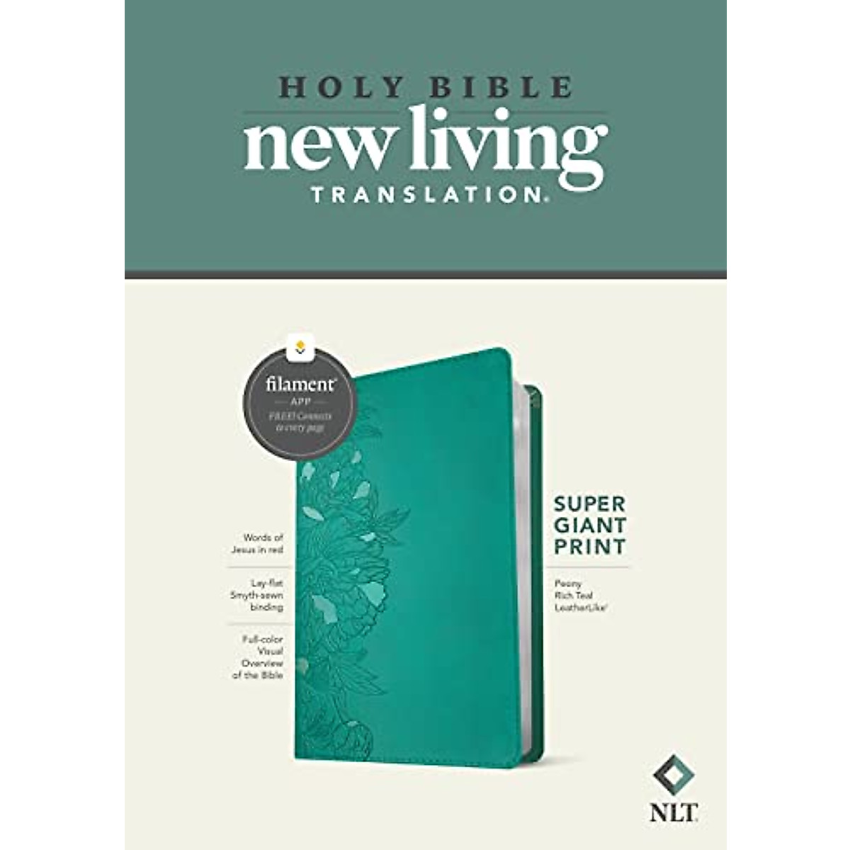 NLT Super Giant Print Bible, Filament Enabled (LeatherLike, Peony Rich Teal, Red Letter)