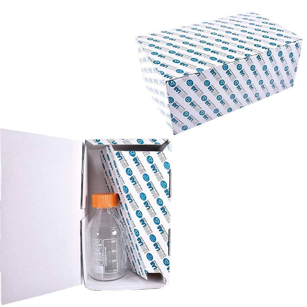 ISOLAB USA – Round Media Storage Bottle, 500ml, with GL 45 Screw Cap, Borosilicate 3.3 Glass, Pack of 2