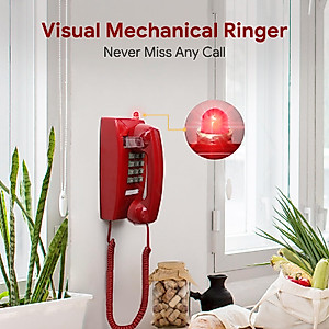 Retro Wall Phones for Landline with Mechanical Ringing Classic Corded Telephone Wall Mounted with Indicator Waterproof Old Style Phone for Home Hotel and Office