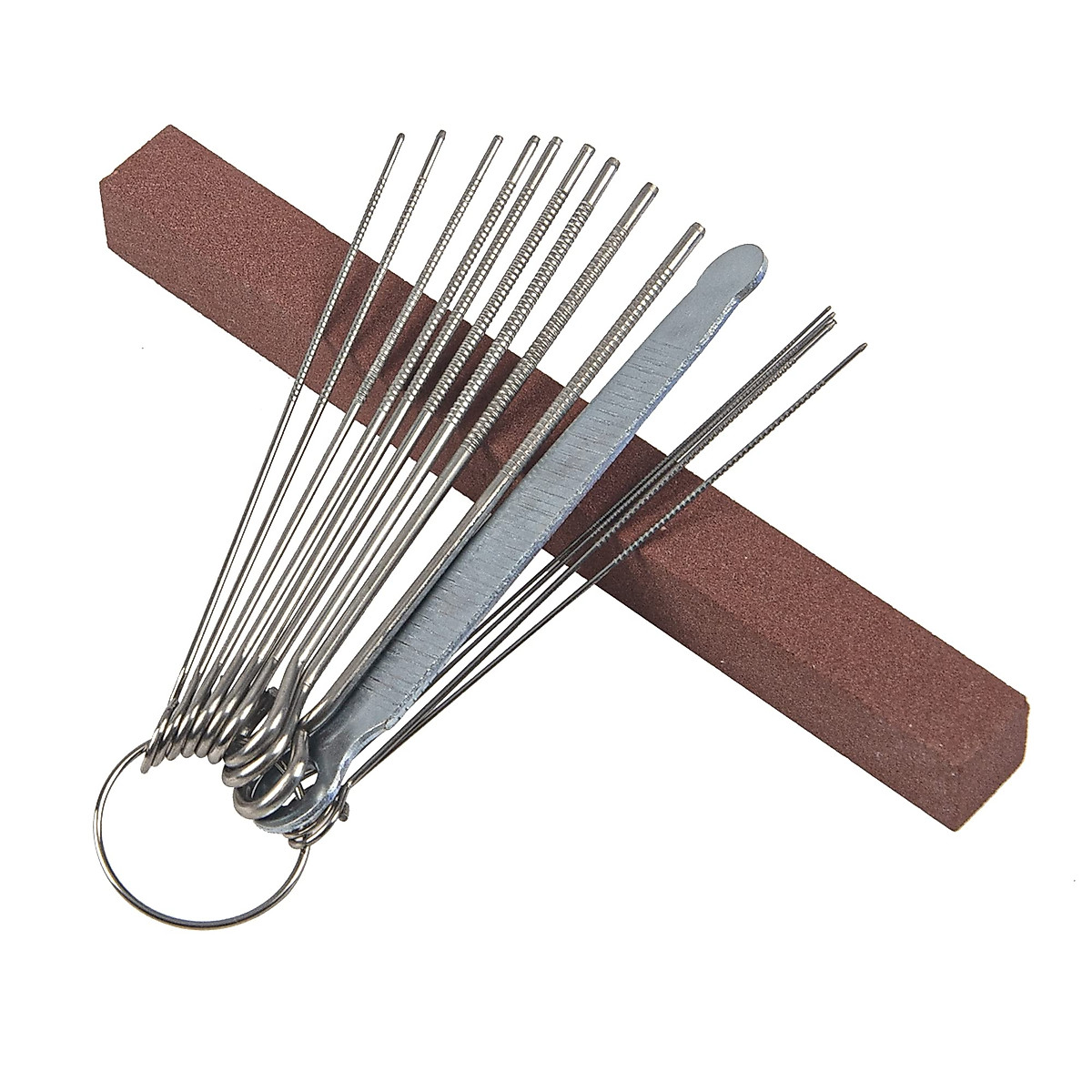 1Set Yootones Guitar Bridge Saddle Nut File Set, 13 Different Size Stainless Steel Files with Grinding Stone Compatible with Electric Acoustic Guitar Ukulele Bass Guitar Banjo