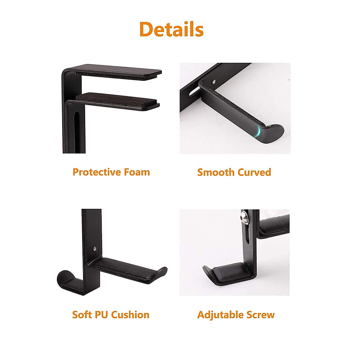 N / A Headphone Stand Headset Hanger Hook Mount Bracket, Adjustable Desk Gaming Headphone Holder, PC Gaming Headset Display, Universal Mic Cable Keys Clamp Hook Compatible with Tables, Book Shelfs