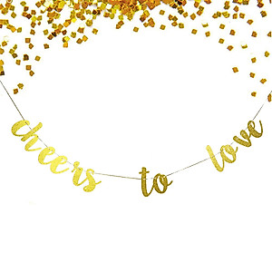 zxyxka Cheers to Love Banner Happily Ever After Engaged Bunting Banner-Wedding Anniversary, Bridal Shower Party Decoration Supplies Photo Props(Gold)