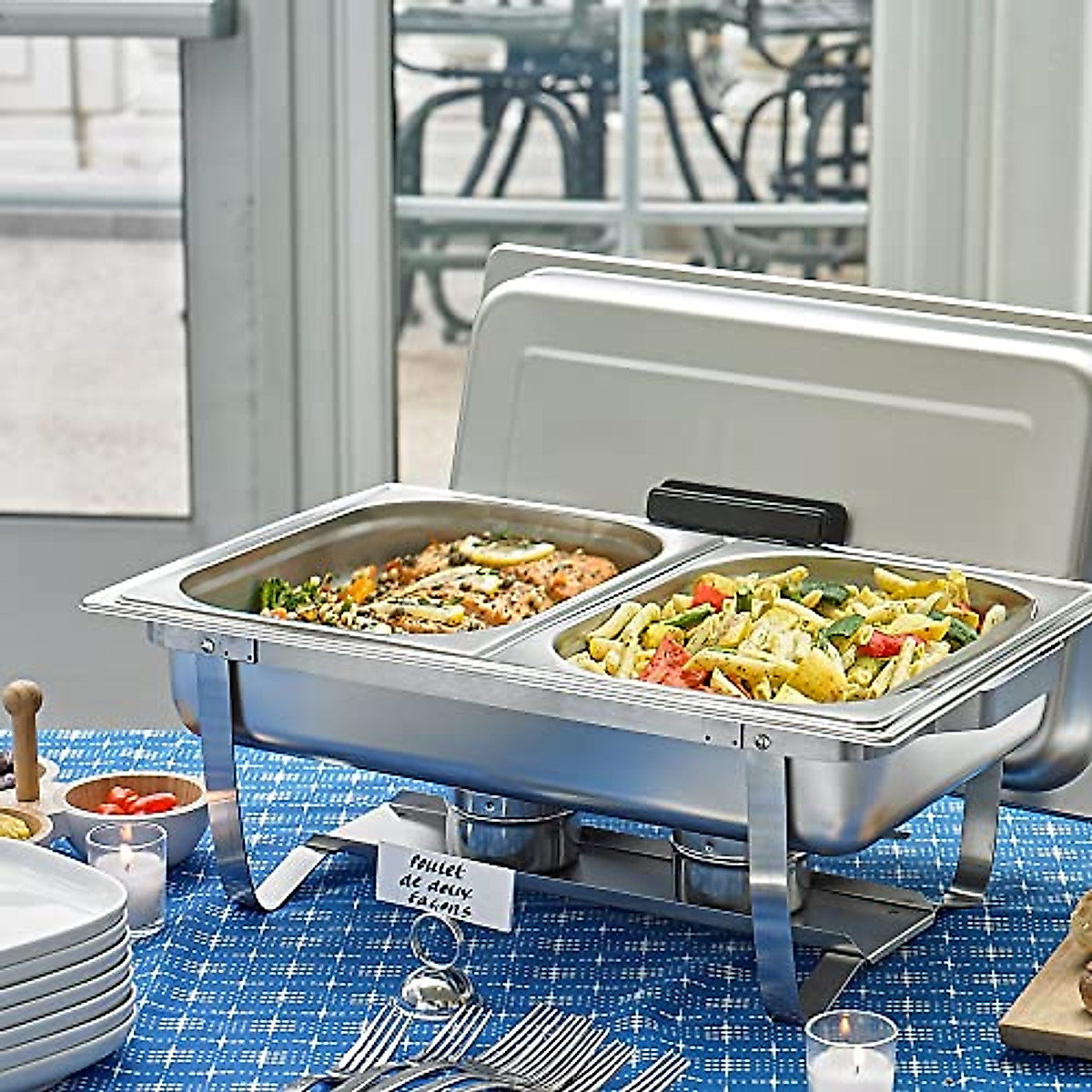 Sterno Foldable Frame Stainless Steel Chafing Dish Buffet Set, 8 Quart, Silver