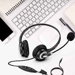 Arama Cell Phone Headset w/Lightweight Secure-Fit Headband, Pro Noise Canceling Mic and in-line Controls 3.5mm Headset for iPhone, Samsung, LG, HTC, BlackBerry Mobile Phone and iPad Tablets (A602MP)