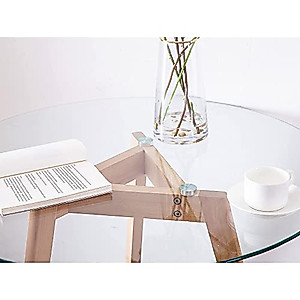 Ivinta Round Glass Dining Table, Modern Leisure Table with Wood Legs for Kitchen Dining Room Living Room, Accent Table Small Tea Table for 2, Space Saving, 31.5 inch