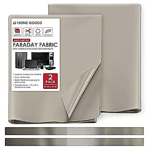 JJ CARE Faraday Fabric [Pack of 2, 44" x 39" Faraday Cloth + 1" x 24" Long Faraday Tape + Instructions] - Military Grade Shielding Fabric from Signals, Bluetooth, GPS, Signal Blocker, WiFi Jammer