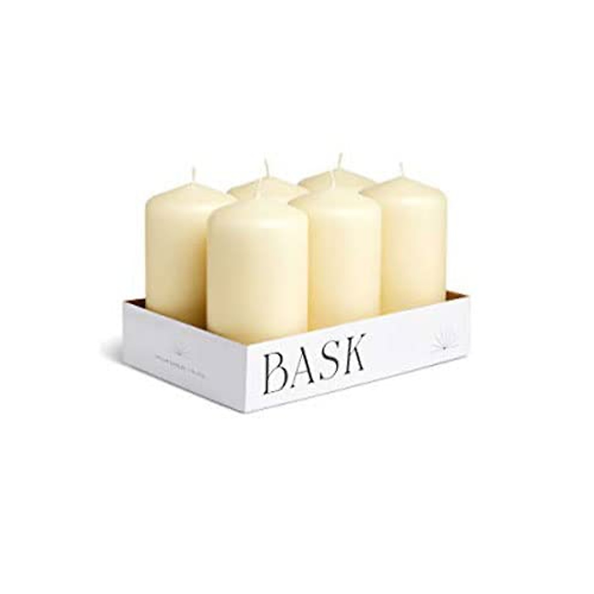 Cone Top Pillar Candles by Bask - Set of 6 - 3" x 6" Dripless Unscented Candles in Ivory for Home Decor, Relaxation & All Occasions