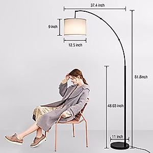OUTON Arc Floor Lamp with Remote Control, 81" Height Dimmable LED Floor Lamp with Stepless Color Temperature, Modern Tall Standing Lamp with Adjustable Hanging Drum Shade for Living Room, Bedroom
