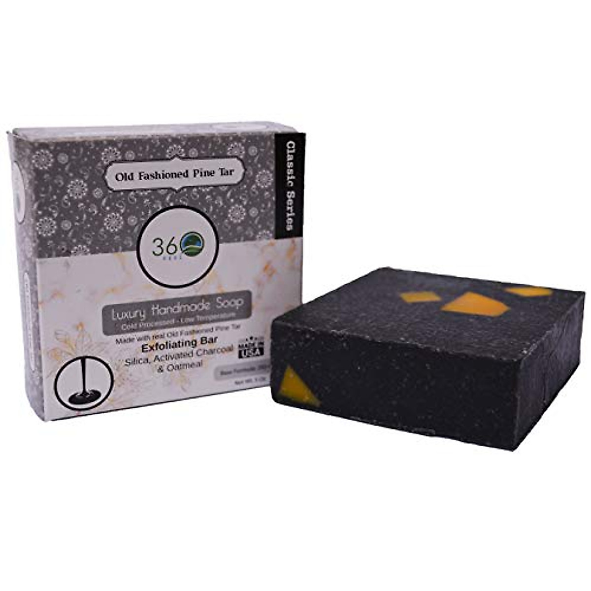 360Feel Old fashioned Pine Tar Soap exfoliant Handmade Man Soap - Made with real Tar and honey, Masculine fragrance