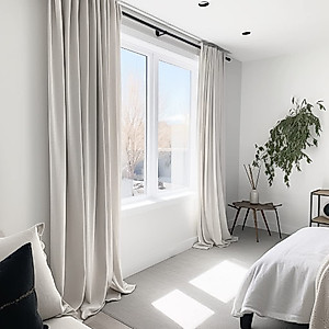 INOVADAY 100% Blackout Curtains 84 Inch Length 2 Panels Set, Linen Black Out Curtains for Bedroom Window 84 Inches Long Thermal Insulated for Living Room 2 Panels, Beige, W50 x L84