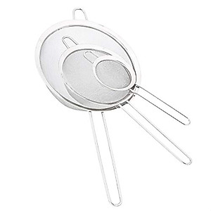 AmazonCommercial Stainless Steel 3-Piece Strainer Set, Set Contains 3.3", 5.5", and 7.75" Strainers, Pack of 3