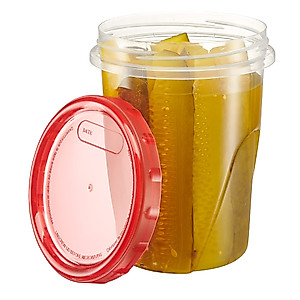 PLASTICPRO 6 Pack Twist Cap Food Storage Containers with Red Screw on Lid- 32 oz Reusable Meal Prep Containers - Freezer and Microwave Safe Red Plastic Food Storage