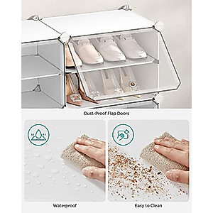 SONGMICS Interlocking Shoe Rack, Plastic Shoe Storage Cabinet, 6-Slot Modular Storage Organizer Unit, 11.8 x 15.7 x 11.8 Inches for Each Slot, with Doors, Steel Frame, Plastic Panel, White ULPC033W01