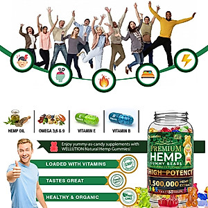 WELLUTION Hemp Gummies 1,500,000 XXL High Potency - Fruity Gummy Bear with Hemp Oil. Natural Hemp Candy Supplements with Vitamins and Fatty acids