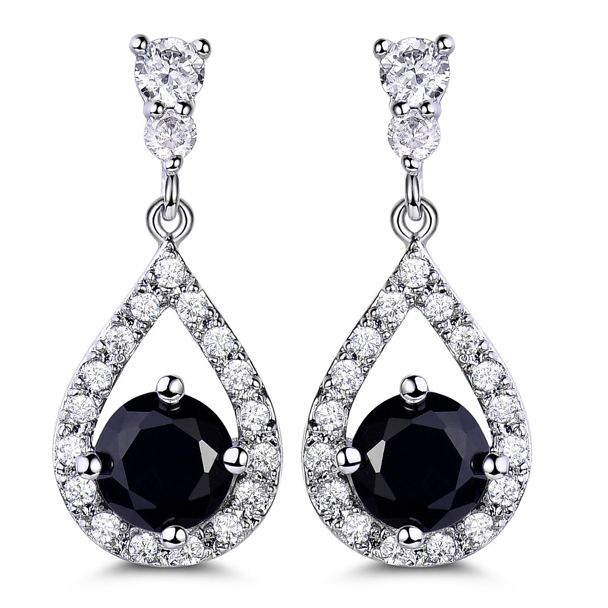 GULICX Silver Plated Base Vintage Black Round Crystal Cubic Zirconia Dangle Drop Earrings Party Jewelry