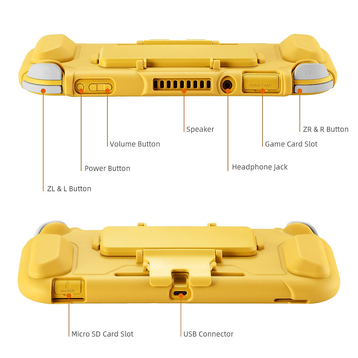 Protective Case Bundle for Nintendo Switch Lite, Tempered Glass Screen Protector, 4 Game Card Slots, Kick-Stand, Ergonomics Hand Grip, Shockproof, Anti-Scratch for Nintendo Switch Lite Case Yellow