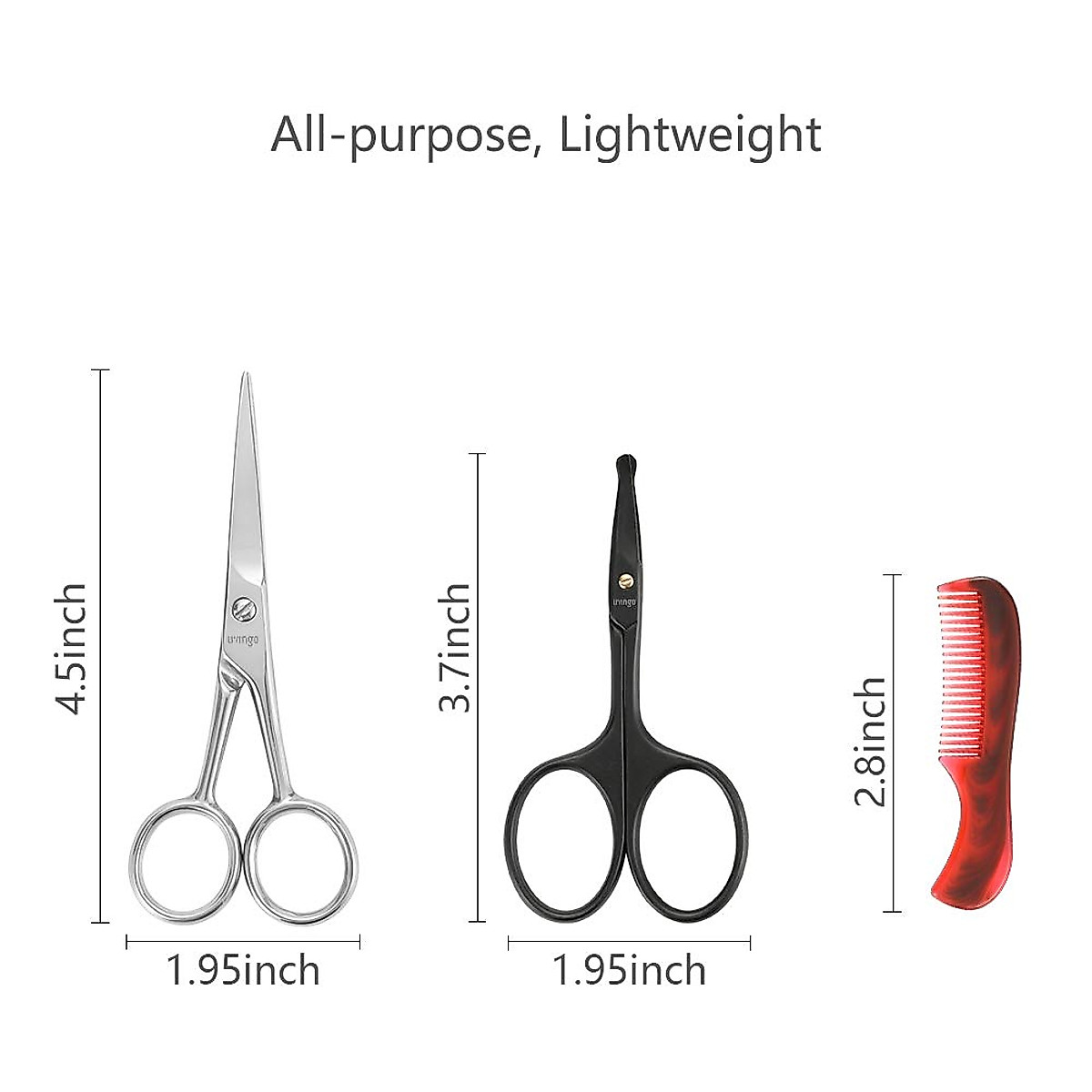 LIVINGO 4.5 inches Beard & Mustache Scissors for Men, Professional Rounded Tip Safety Sharp Stainless Steel Small Beauty Facial Nose Hair Trimming Shears Kit with Mini Comb and Leather Case