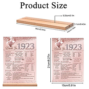 Vlipoeasn Pink 101st Birthday Anniversary Table Decoration 1923 Poster for Women, Rose Gold Back in 1923 Acrylic Table Sign with Wooden Stand, 101 Year Old Birthday Party Centerpieces Gift Supplies