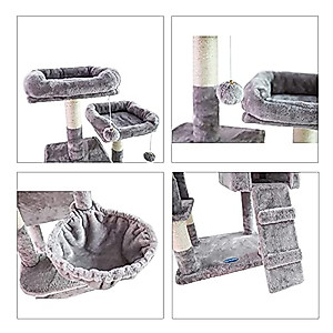Hey-brother 58'' Multi-Level Cat Tree Condo Furniture with Sisal-Covered Scratching Posts, 2 Plush Condos, Hammock for Kittens, Cats and Pets Light Gray MPJ013M